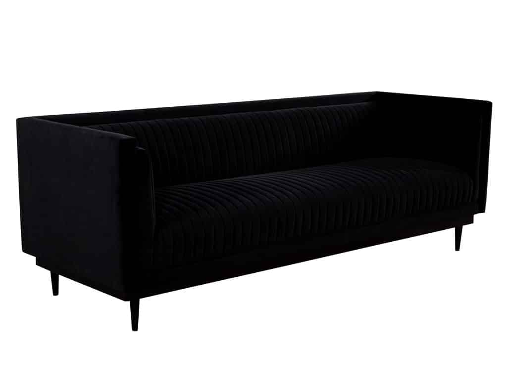 Custom Modern Monair Channeled Sofa in Black Velvet - Carrocel Fine ...